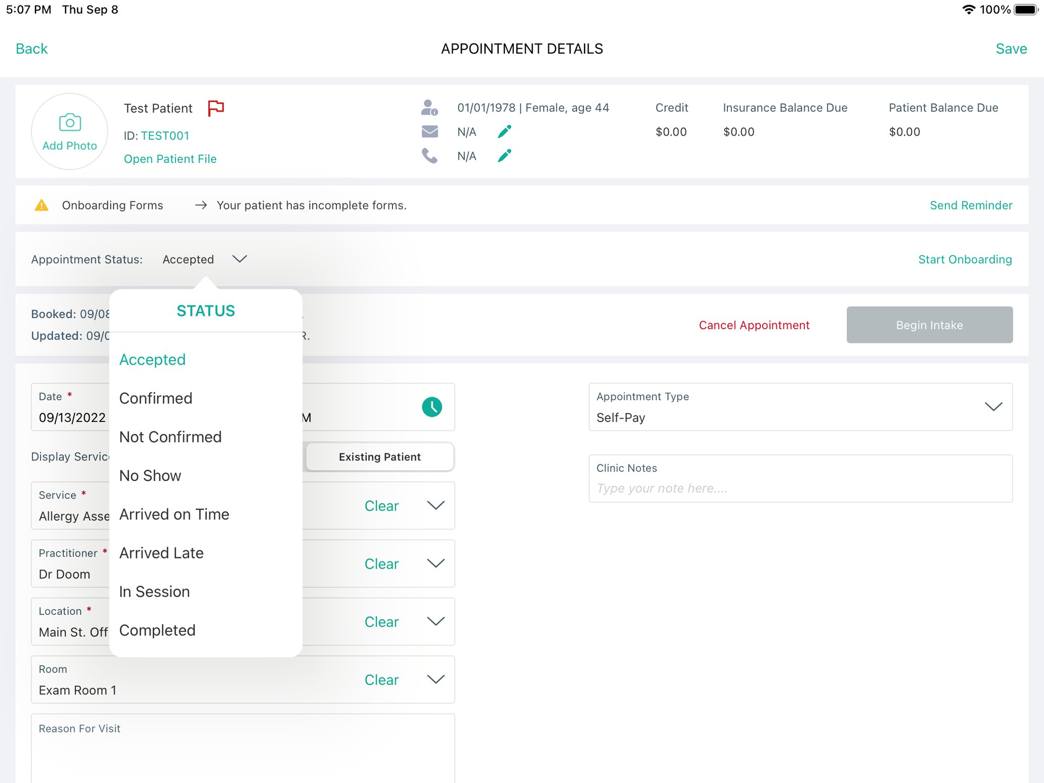 Setting Appointment Statuses