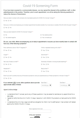 Health Screening Forms (COVID Form)