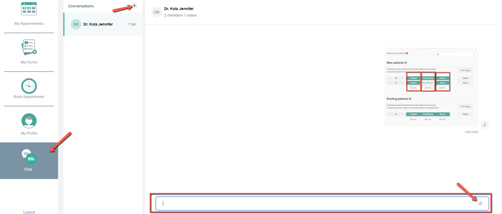 Patient View - How to send a message or file through Chat