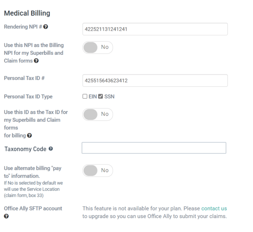 Where do I enter a Taxonomy code?