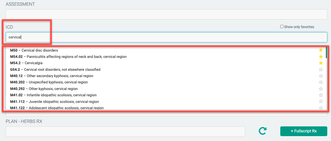 Chief Complaint & ICD-10 SOAP note sections